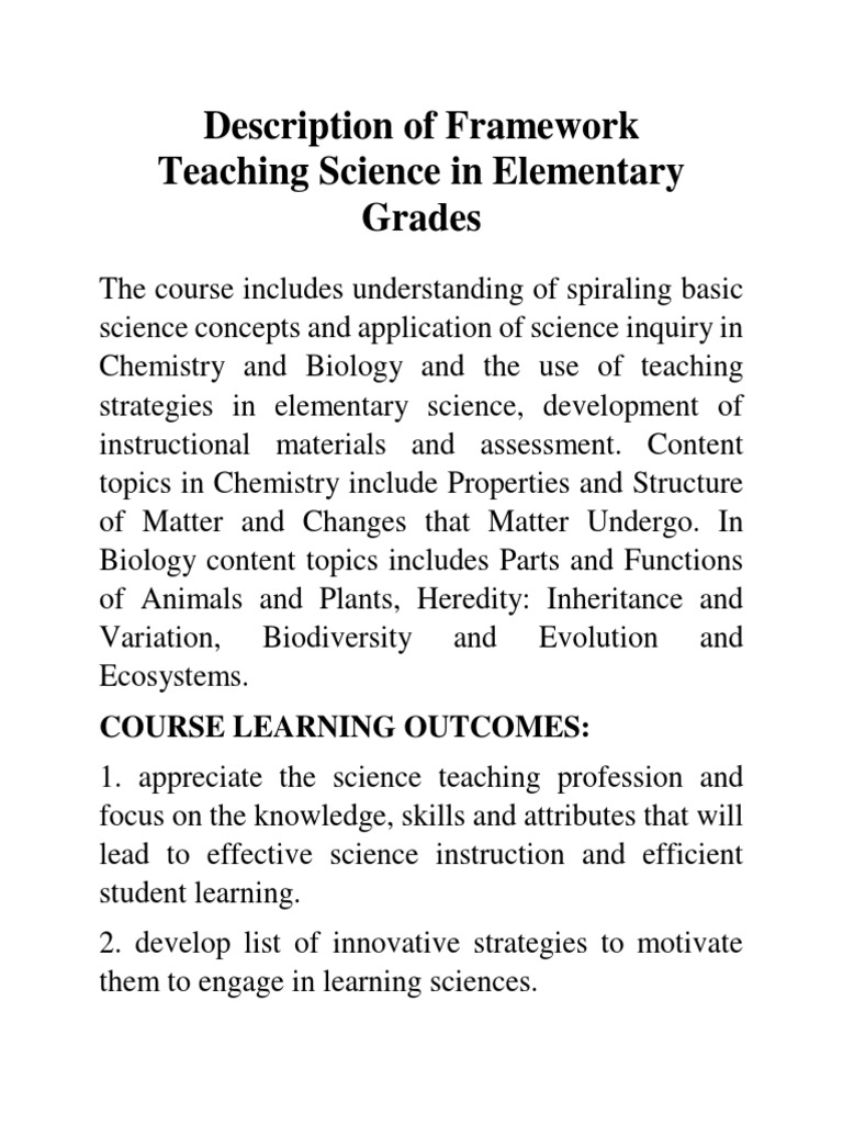 Description of Framework Teaching Science in Elementary Grades | PDF