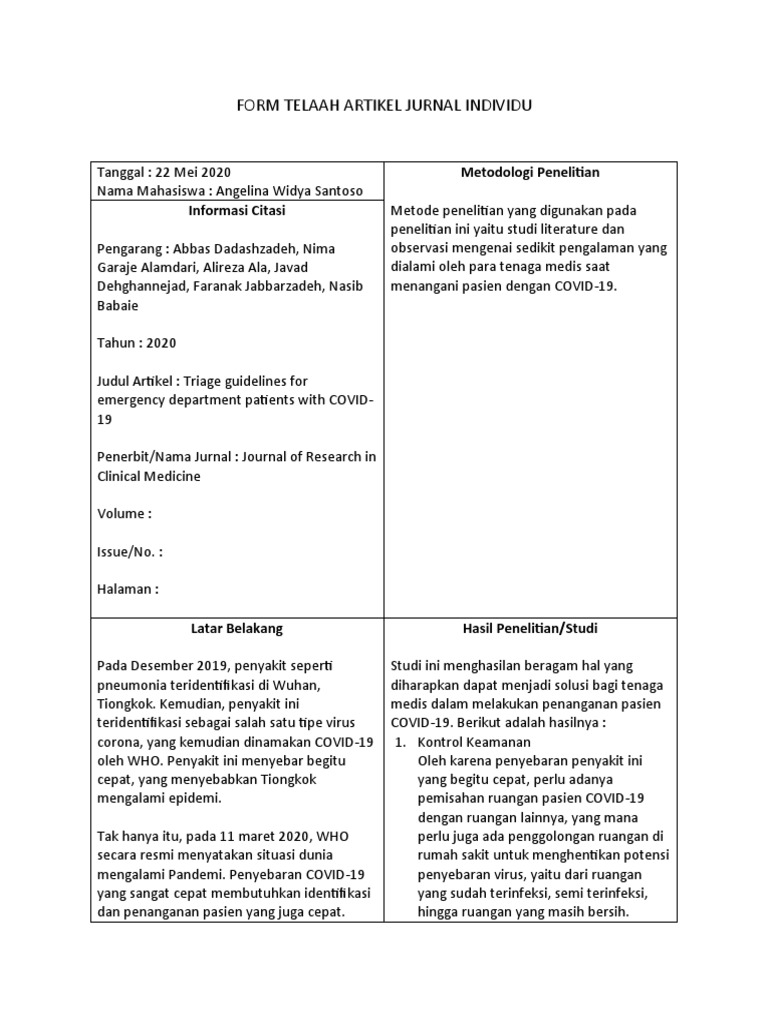 Form Telaah Artikel Jurnal Individu | PDF