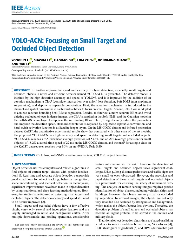 Yolo Acn Focusing On Small Target And Occluded Object Detection Pdf 1594