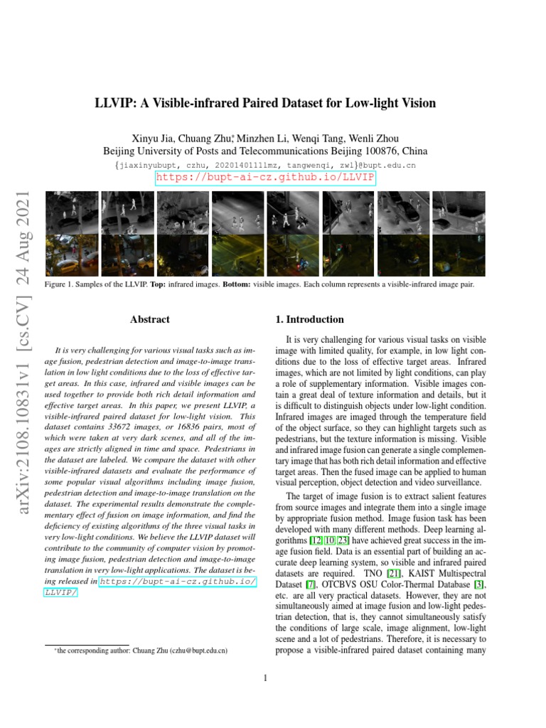 LLVIP A Visible-Infrared Paired Dataset For Low-Light Vision | PDF ...
