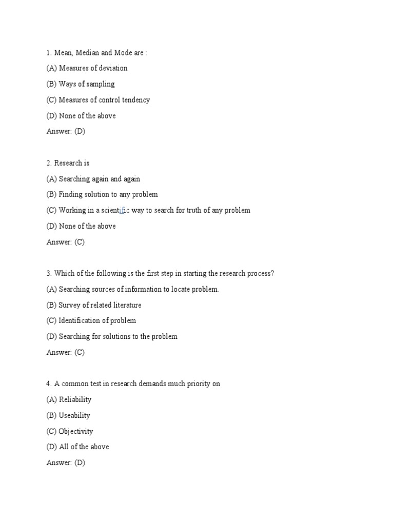 Research Methodology MCQ Word | PDF | Sampling (Statistics) | Survey ...