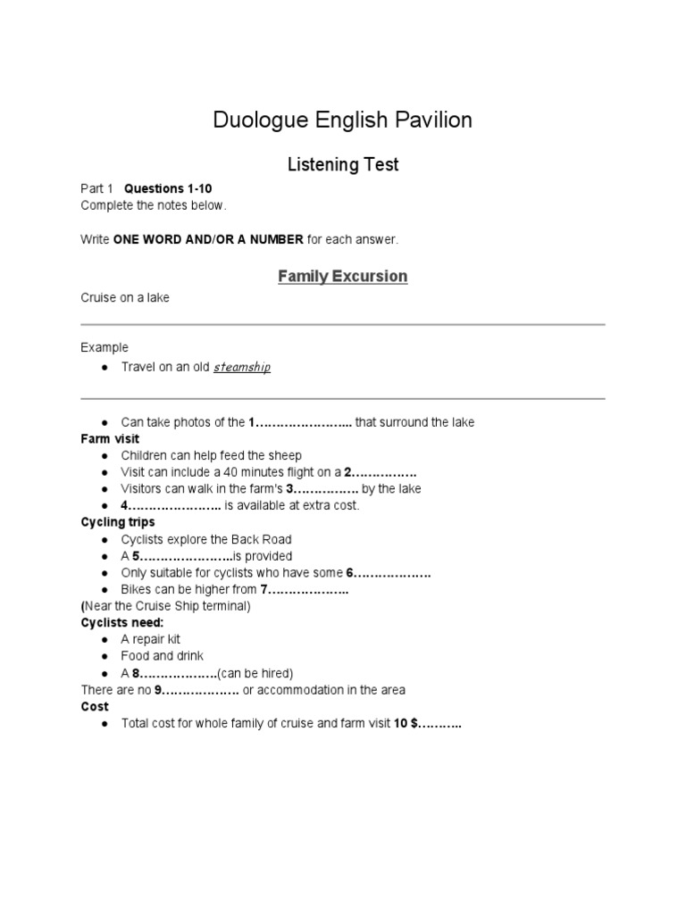 Duologue English Pavilion: Listening Test | PDF | Sports & Recreation