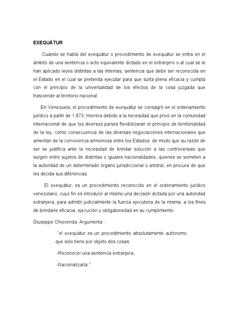 Exequátur | PDF | Sentencia (ley) | Procedimiento Civil