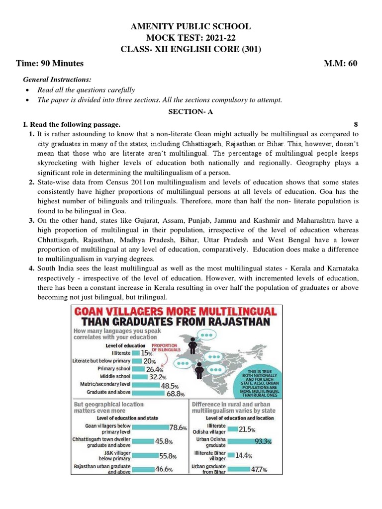 Class 12 English Mock Test 2021-22 | PDF | Multilingualism