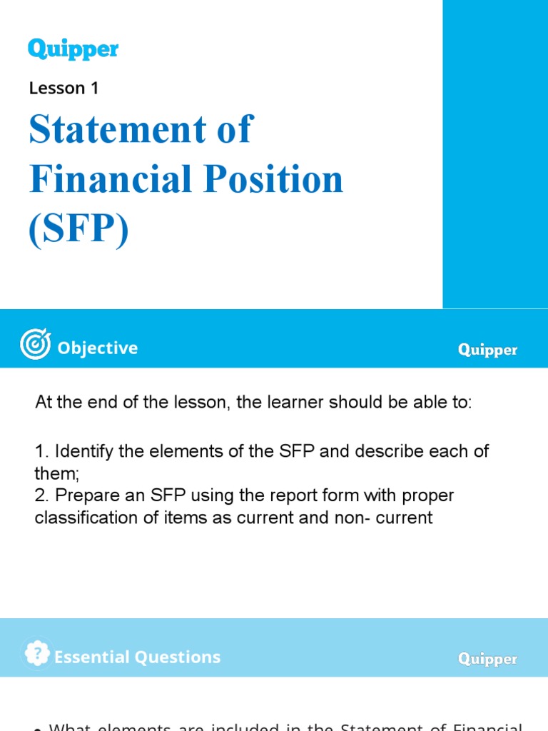Statement of Financial Position (SFP) : Lesson 1 | Download Free PDF ...