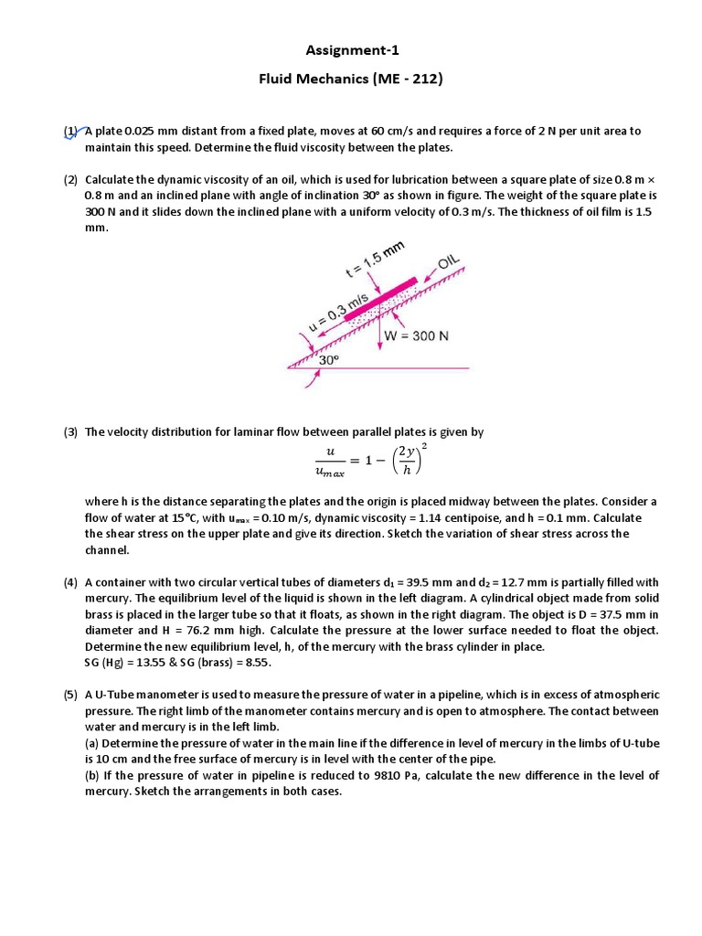Fluid Mechanics Assignment Solutions | PDF | Pressure | Pressure ...