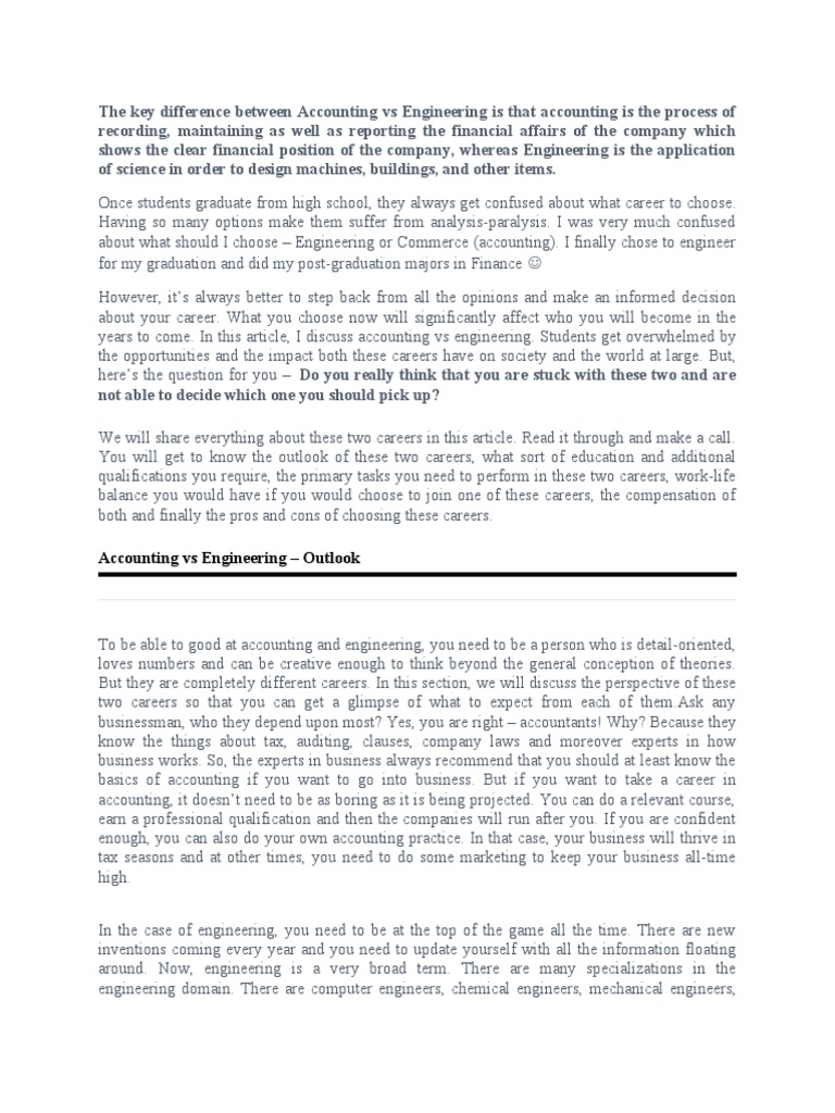 The Key Difference Between Accounting Vs Engineering Is That Accounting ...