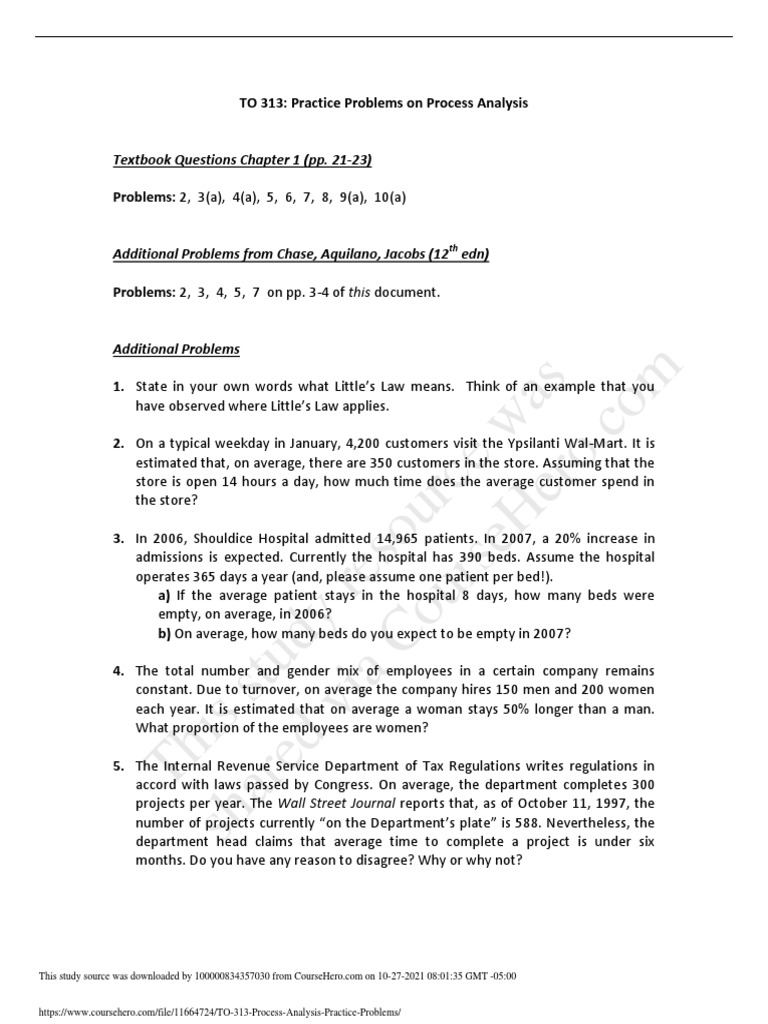 To 313 Process Analysis Practice Problems | PDF | Banks | Business