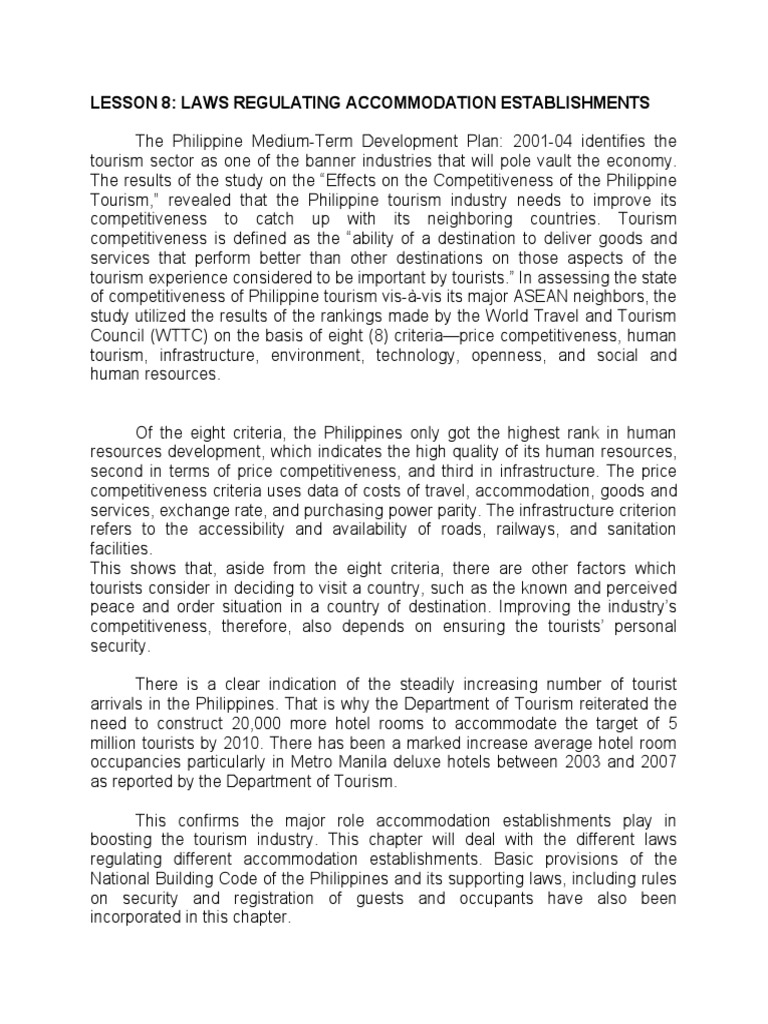 LAWS REGULATING ACCOMMODATION ESTABLISHMENTS | PDF | Sanitary Sewer | Sanitation