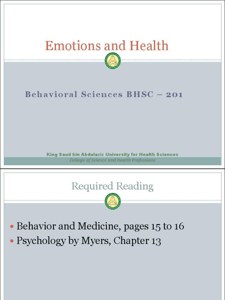 Emotions and Health: Behavioral Sciences BHSC - 201 | PDF | Emotions ...
