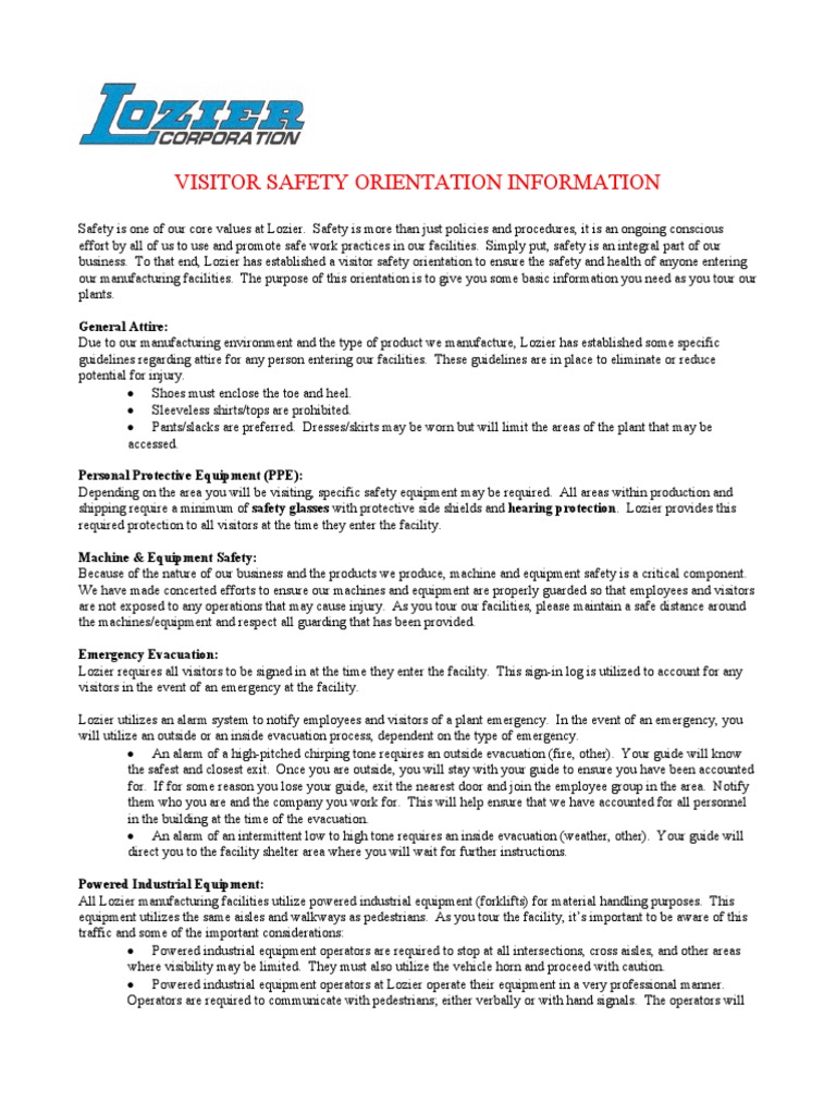 Visitor Safety Orientation R 2013 | PDF | Personal Protective Equipment ...