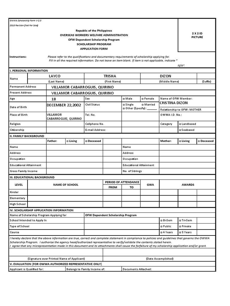 Application Form Incoming 1st Year College | PDF | Identity Document ...