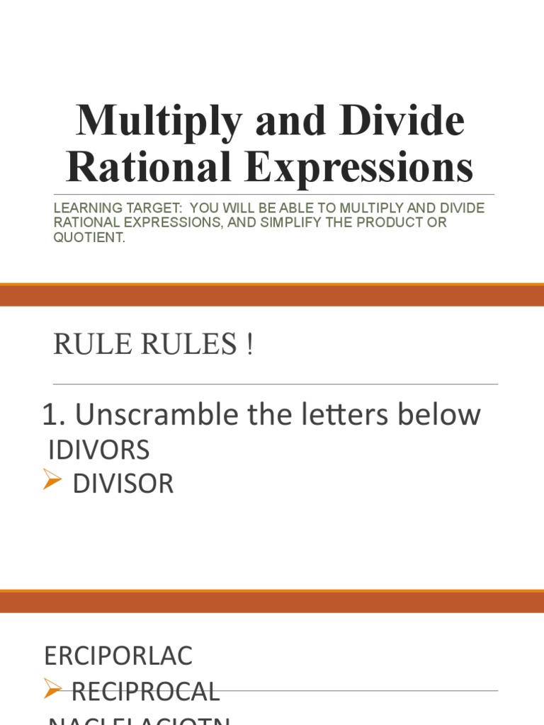 Multiplying and Dividing Rational Expressions | PDF | Algebra | Arithmetic