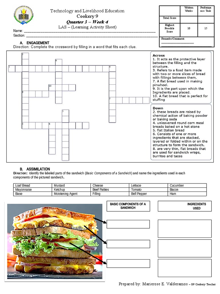Quarter 3 - Week 4: Cookery 9 | PDF | Sandwich | Foods