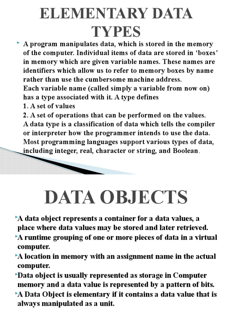 Elementary Data Types | PDF | Data Type | Variable (Computer Science)