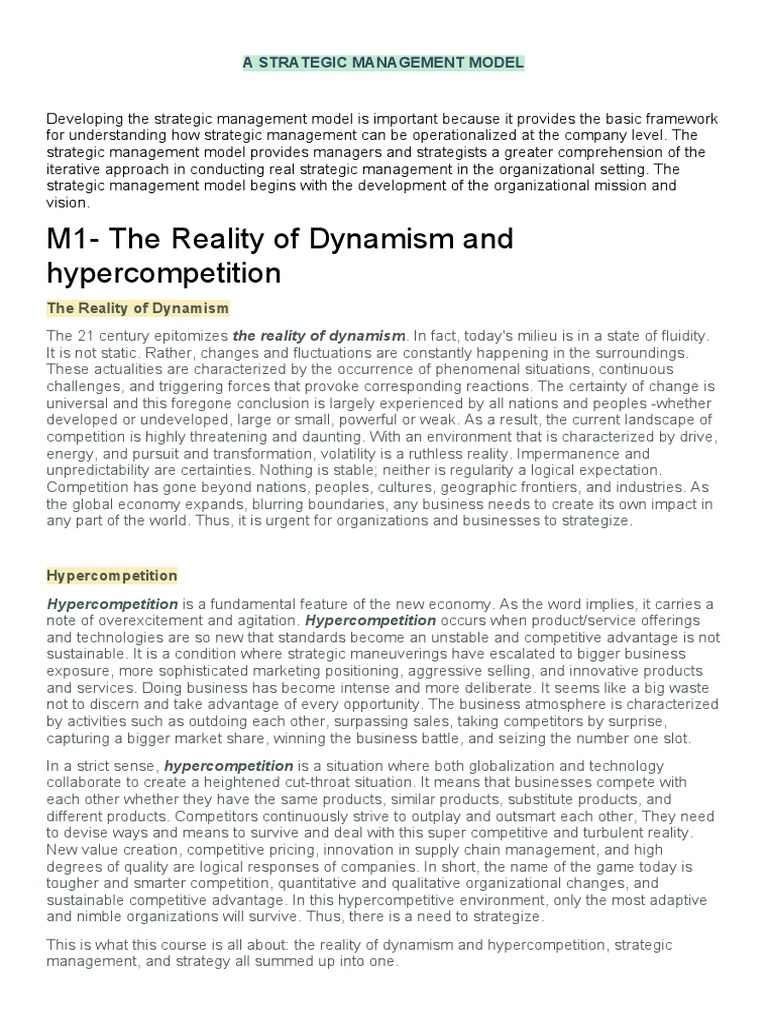M1-The Reality of Dynamism and Hypercompetition: A Strategic Management ...