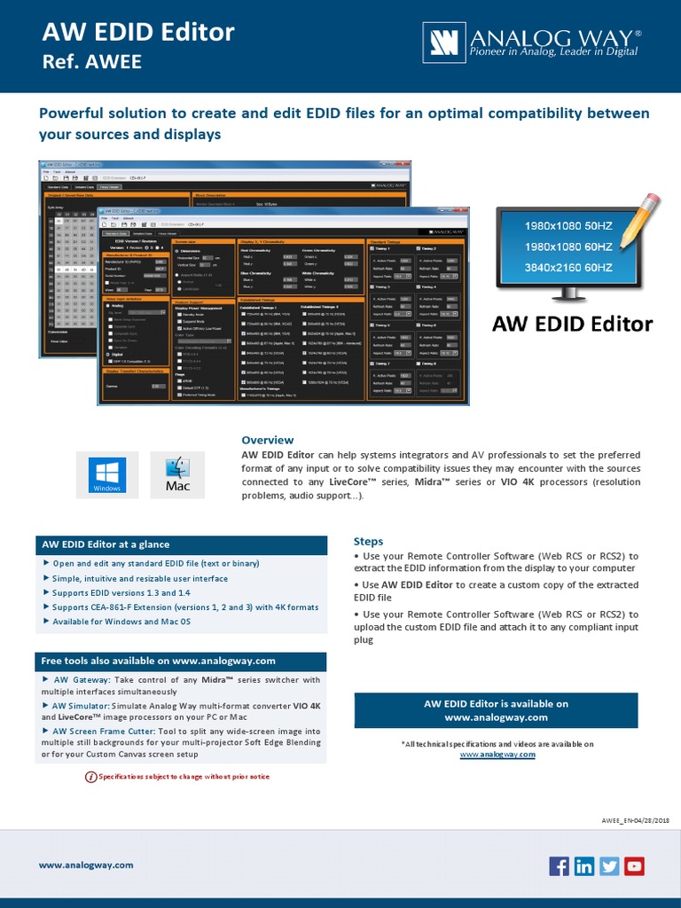 Aw Edid Editor Datasheet en | PDF | Display Resolution | Macintosh