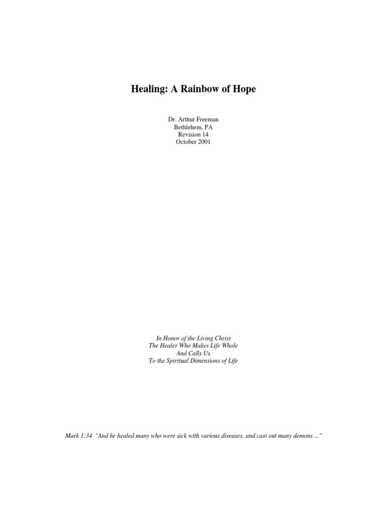 Healing: A Rainbow of Hope: Dr. Arthur Freeman Bethlehem, PA Revision ...