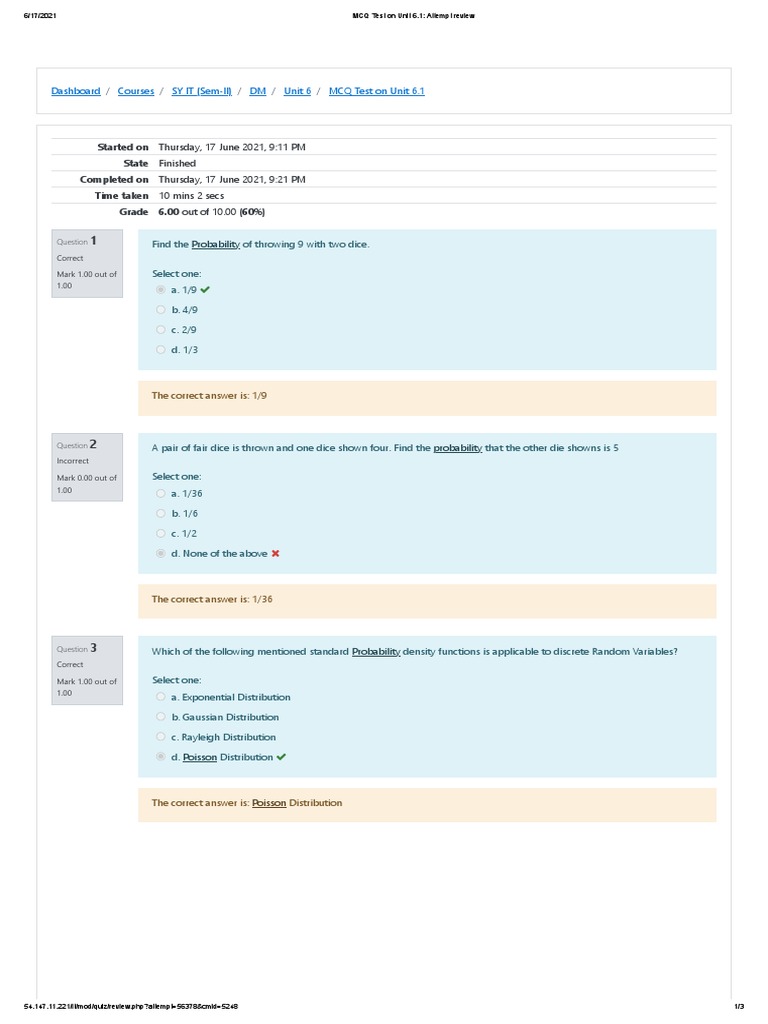 MCQ Test Review for Probability Unit 6.1 | PDF | Probability ...