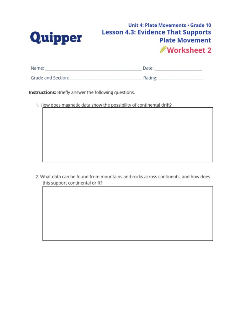 Evidence of Plate Movements Worksheet | PDF | Science & Mathematics ...