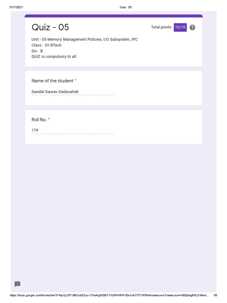 Quiz - 05 | PDF | Process (Computing) | Kernel (Operating System)