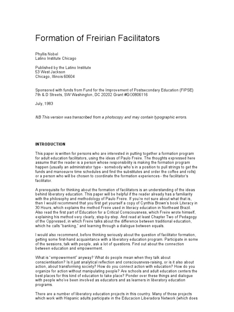 Freirian Facilitators | Download Free PDF | Facilitator | Learning