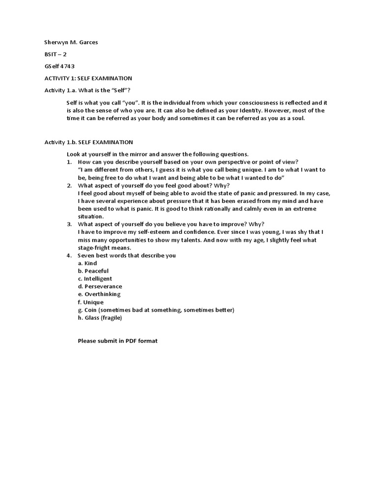 Activity 1 - SELF-EXAMINATION | PDF