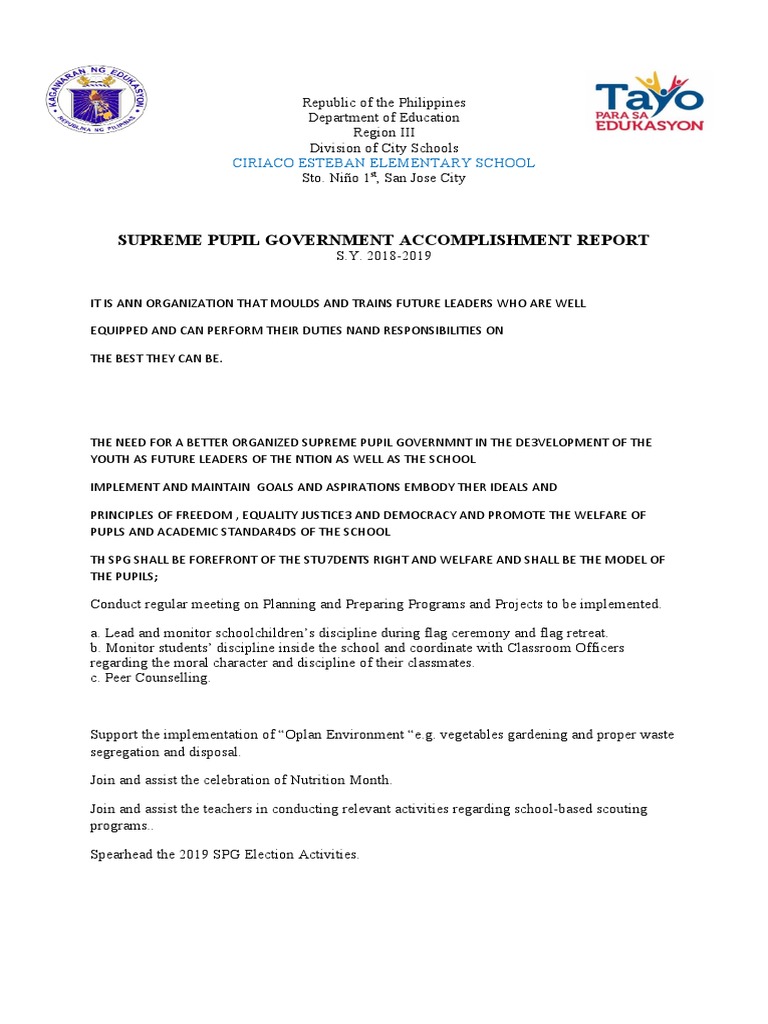 Accomplishment Report SPG 2018-2019 | PDF