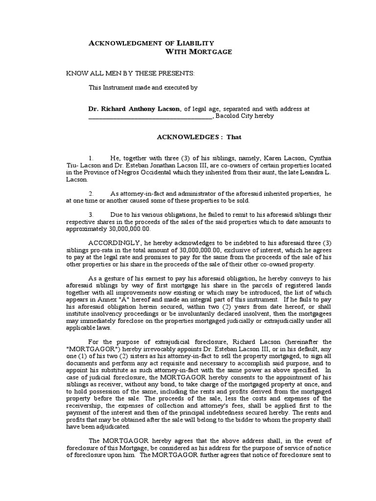 Acknowledgment of Liability With Promise To Pay | PDF | Mortgage Law ...