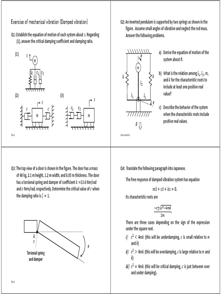 Exercise of Mechanical Vibration (Damped Vibration) : Torsional Spring ...