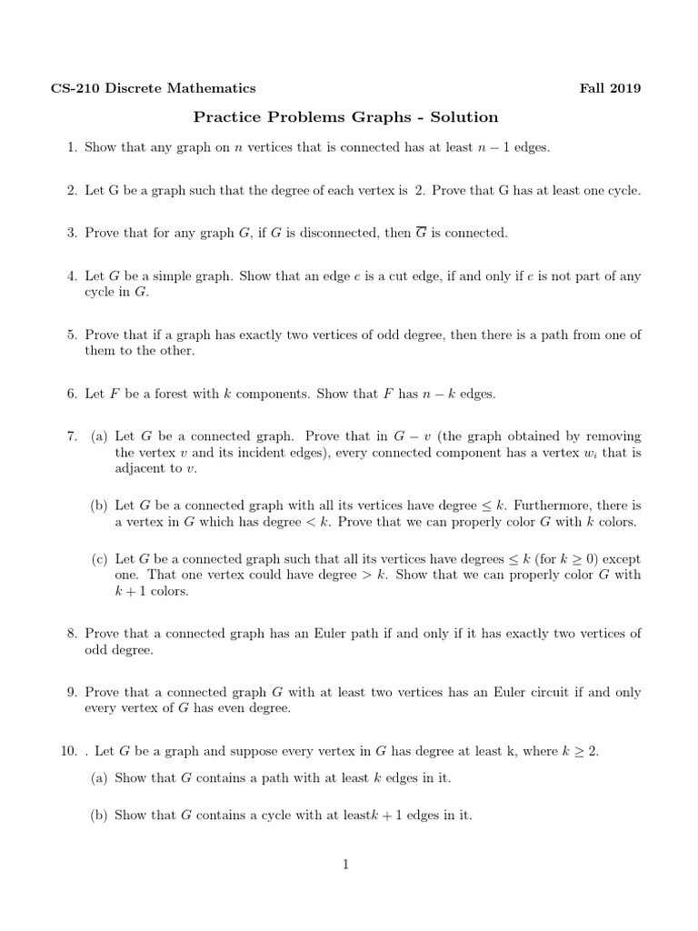 Practice Problems Graphs | PDF | Vertex (Graph Theory) | Mathematics
