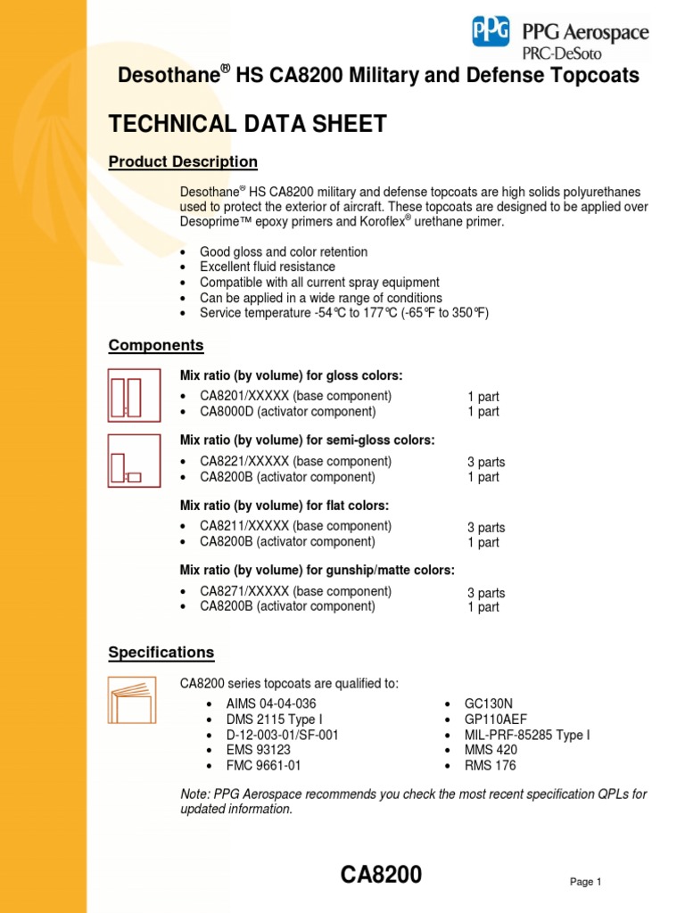 Technical Data Sheet Desothane Hs Ca8200 Military And Defense Topcoats Pdf Specification