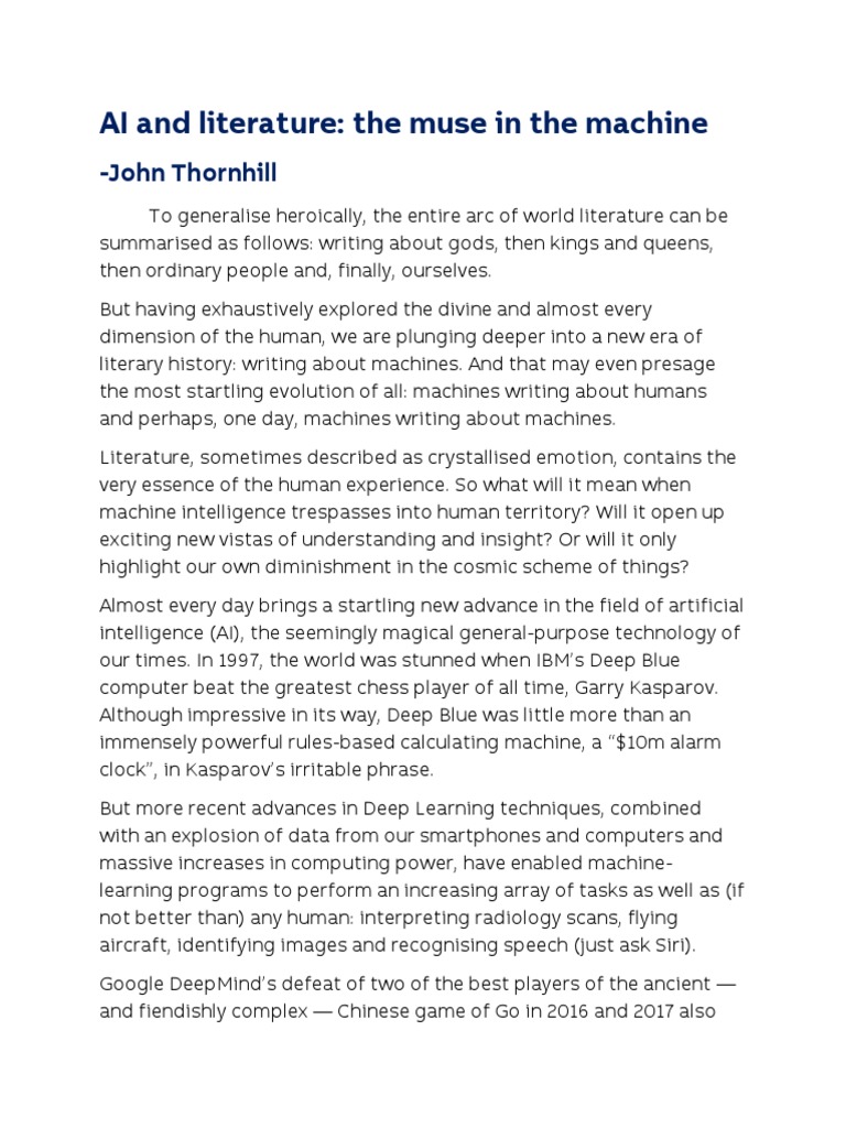 AI and Literature, The Muse in The Machine | PDF | Artificial ...