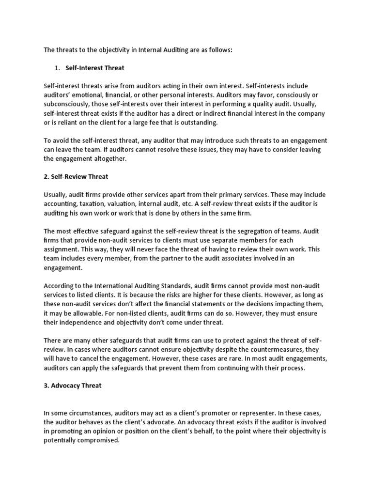 Threats to Objectivity in Auditing | PDF | Audit | Internal Audit