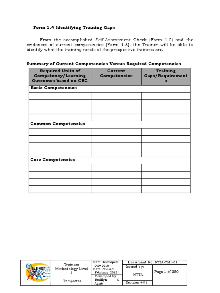 Training Gap Analysis Form 1.4 | PDF