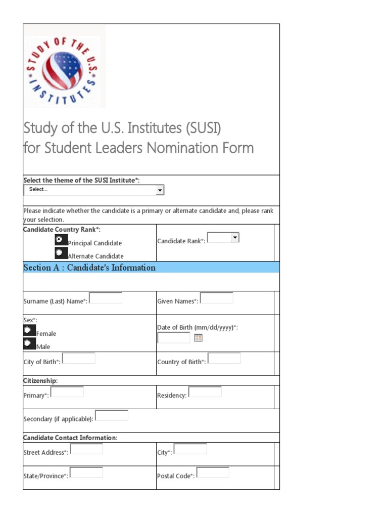 2022 SUSI Student Leader Nomination Form | PDF