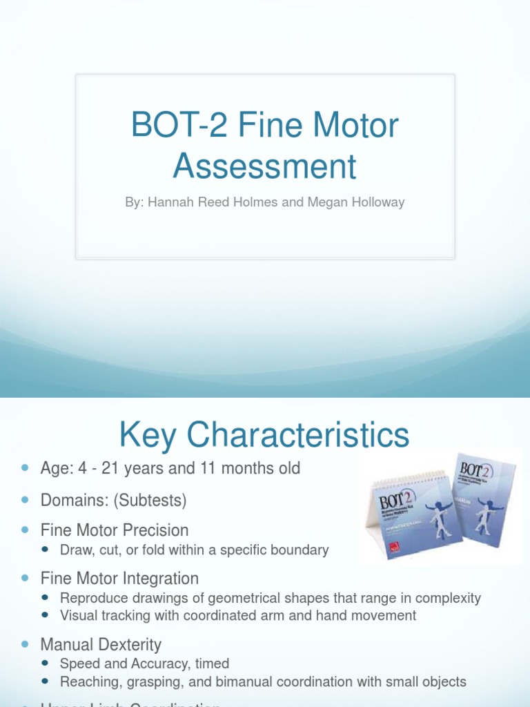 BOT-2 Fine Motor Skill Assessment Guide | PDF | Psychometrics | Cognition