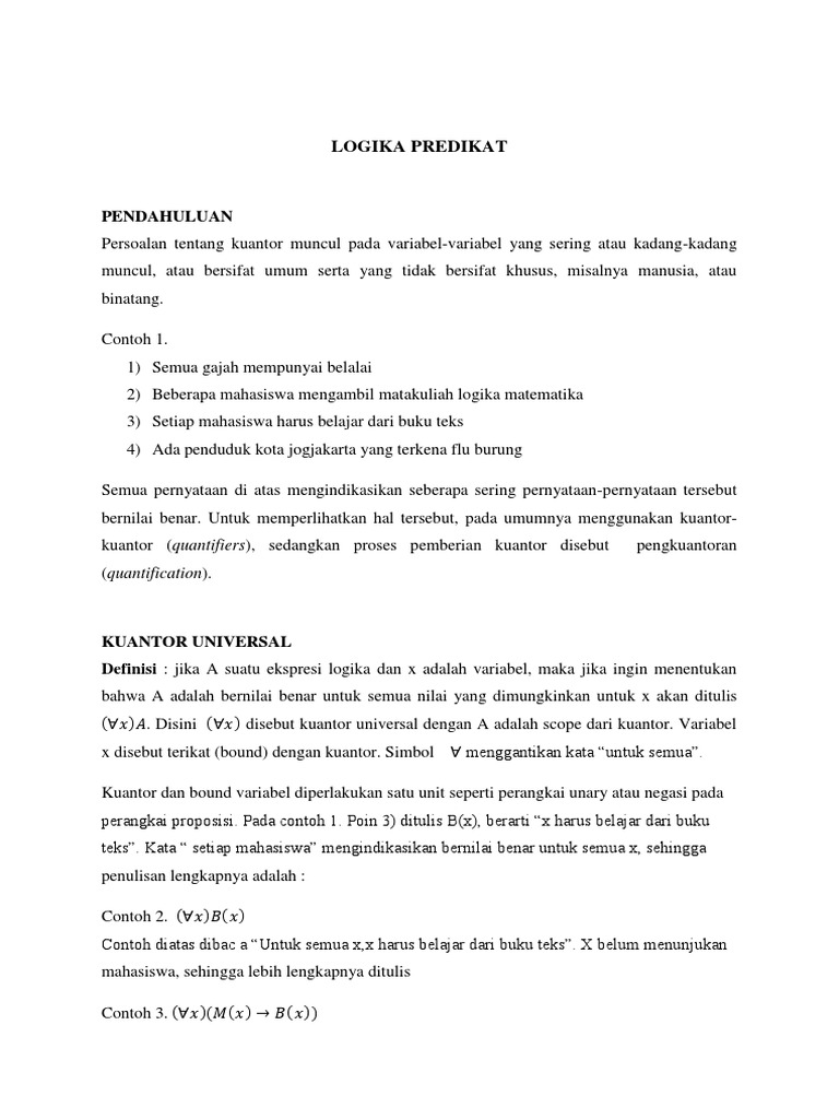 Contoh dan Definisi Logika Predikat | PDF | Metode & Bahan Ajar