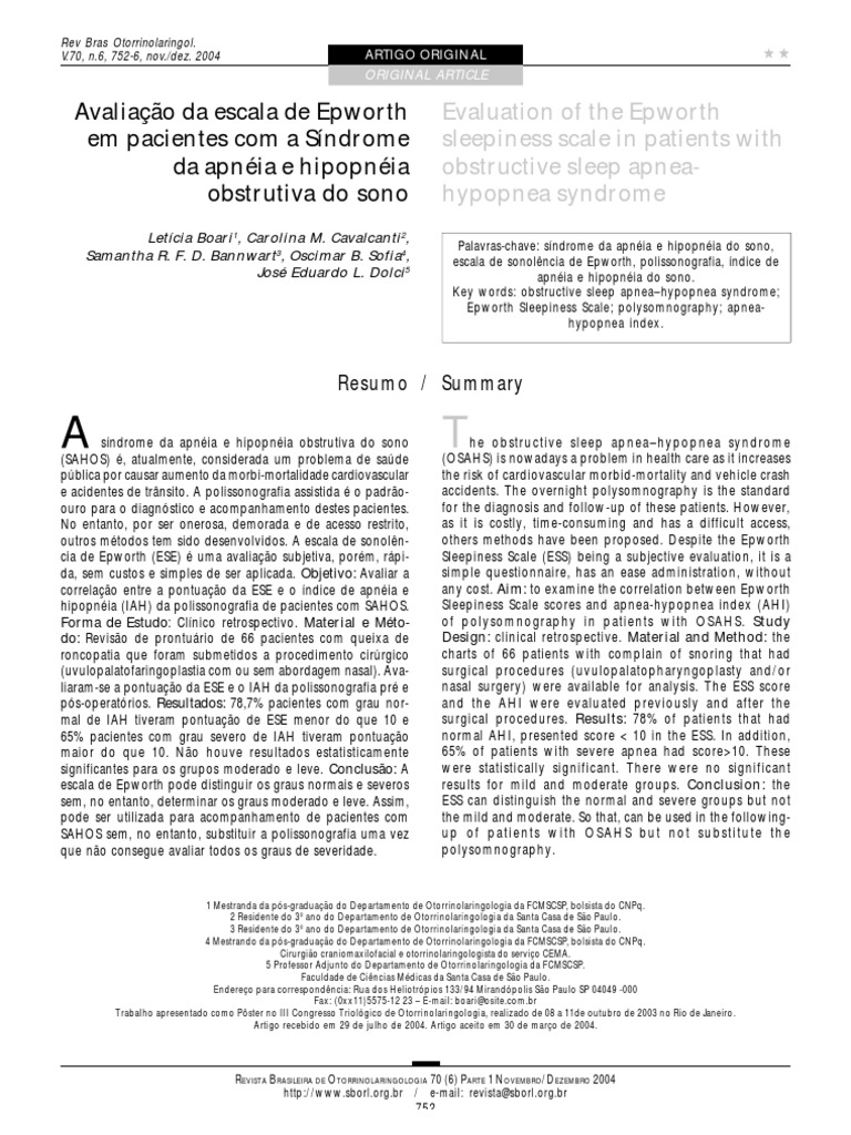 Avaliação Da Escala de Epworth em Pacientes Com A SAOS | PDF | Medicina ...