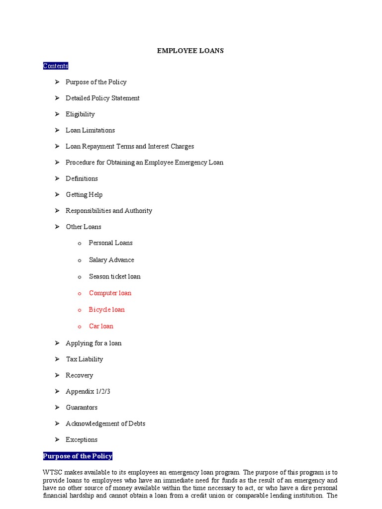 Employee Loans: Purpose of The Policy | PDF | Loans | Insurance