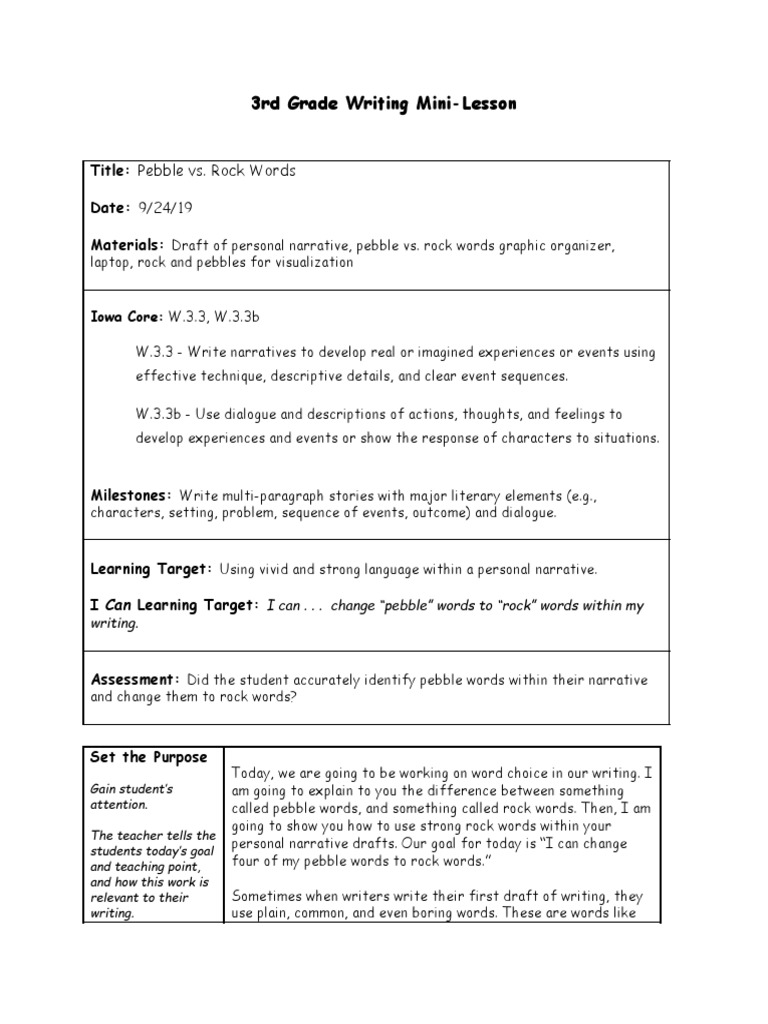 Enhance Writing: Pebble vs. Rock Words | PDF | Narrative | Vocabulary