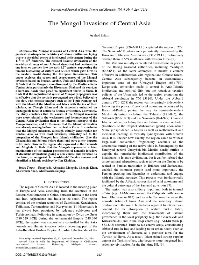 The Mongol Invasions of Central Asia: Arshad Islam | PDF | Genghis Khan ...