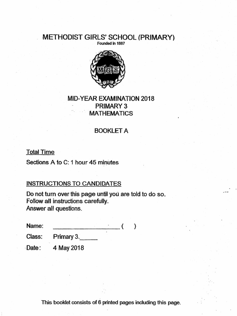 P3 Maths SA1 2018 MGS Exam Papers | PDF