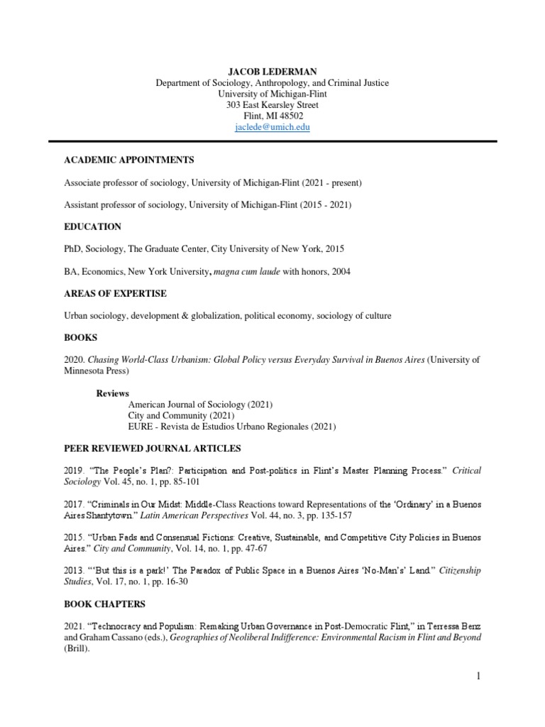 Jacob Lederman: Jaclede@umich - Edu | PDF | Sociology | University