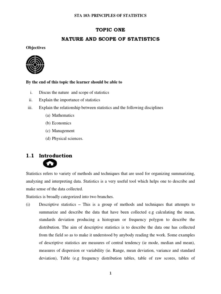Topic One Nature and Scope of Statistics: Objectives | PDF | Statistics ...