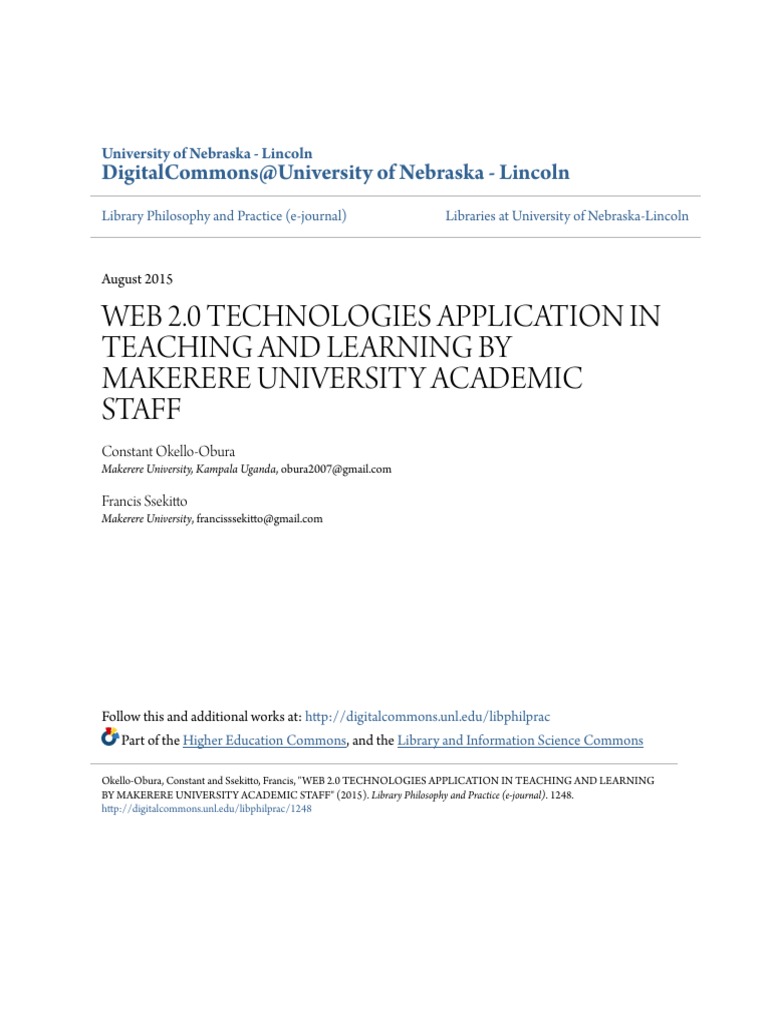 Web 2.0 Technologies Application in Teaching and Learning by Makerere ...