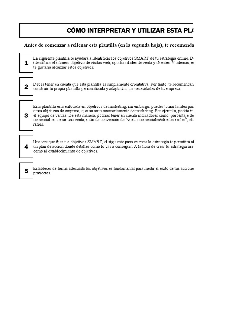 PLANTILLA Objetivos Smart | PDF | Marketing | Economias