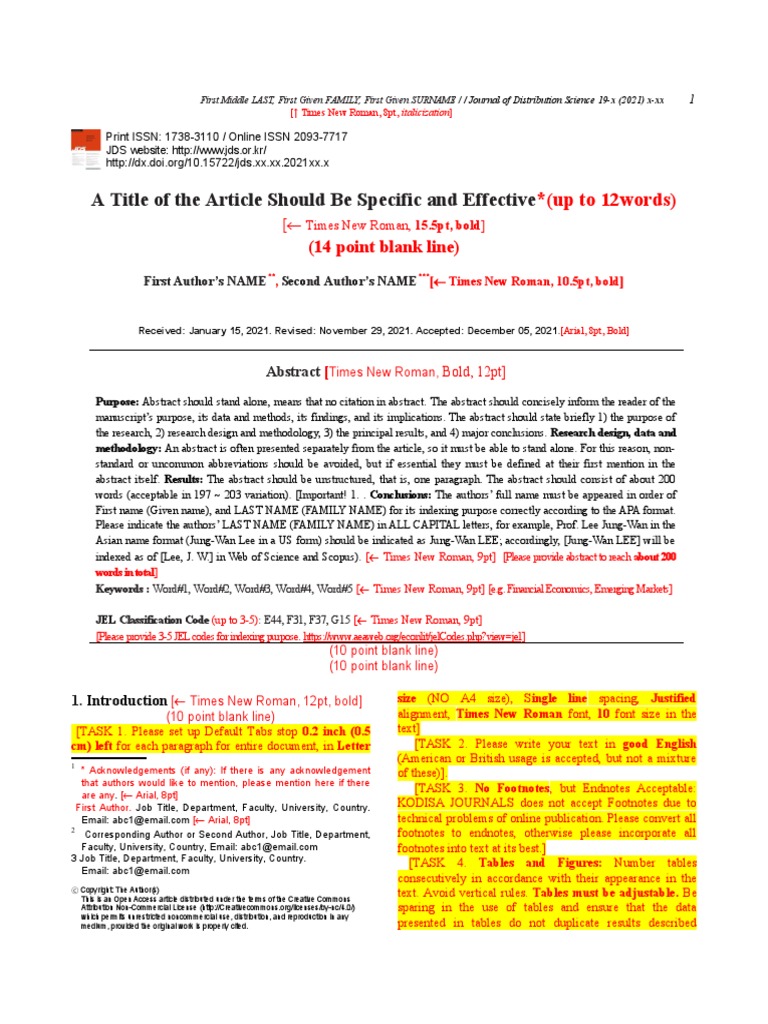 1 Jds Manuscript - S Template - 2021 | PDF | Academic Journal | Apa Style