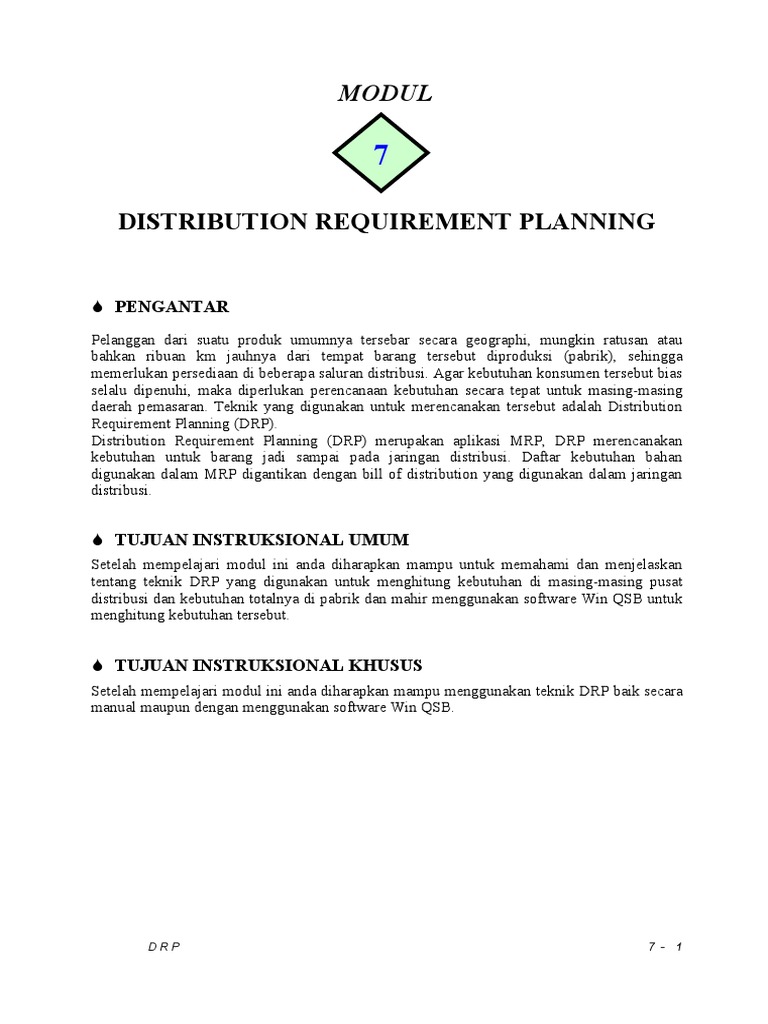 Distribution Requirement Planning: Modul | PDF