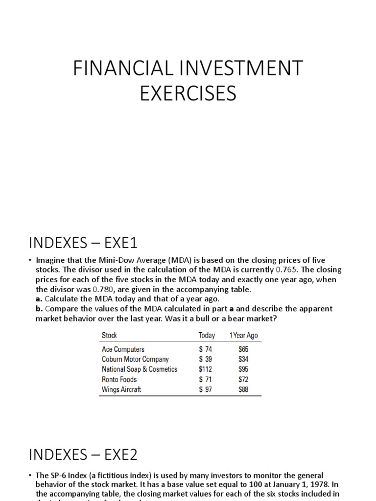 Financial Investment Exercises | PDF | Stocks | Bonds (Finance)